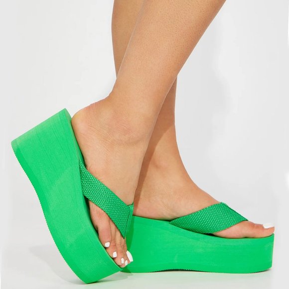 Wild Diva | Shoes | New Green Flip Flops Sandal Thong Open Toe Wedge ...